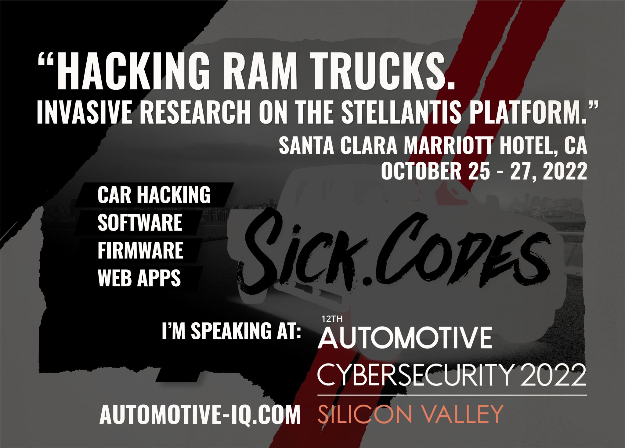 Live Event: Sick Codes presenting @ Automotive Cybersecurity Conference ...